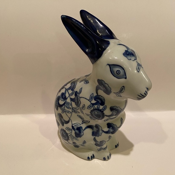 Accents | Vintage Rabbitporcelain Figure Blue White Floral Pattern ...